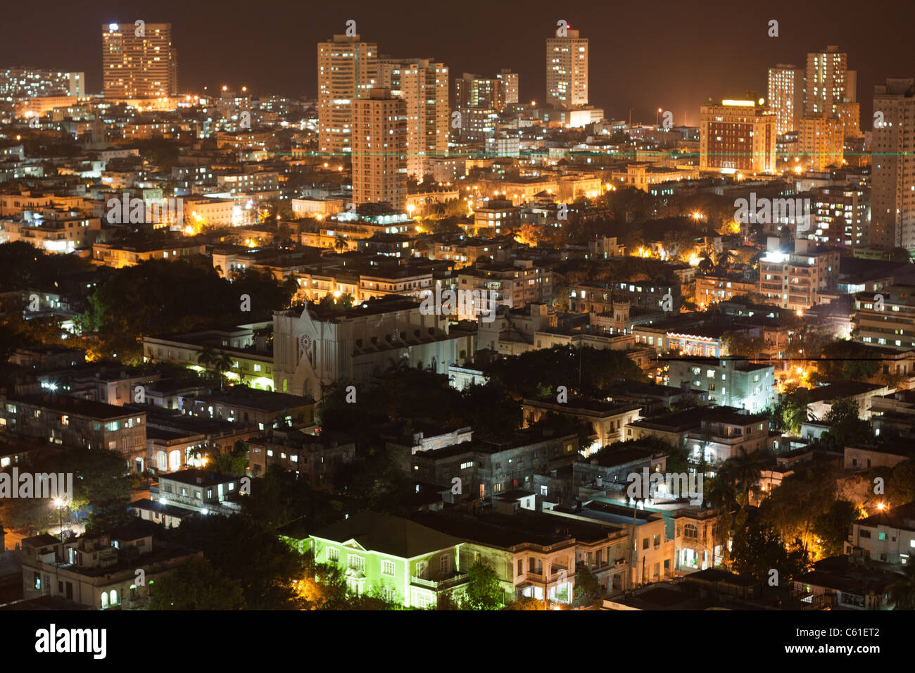 Aerial view of modern quarter of Vedado in Havana, Cuba, at night Stock ...