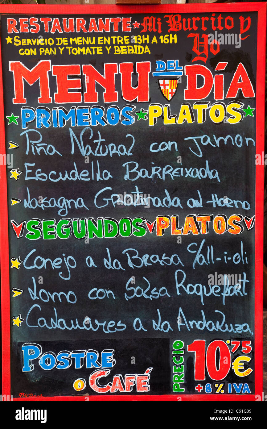 Spain, Barcelona, The Gothic Quarter, Restaurant Menu Sign Stock Photo ...
