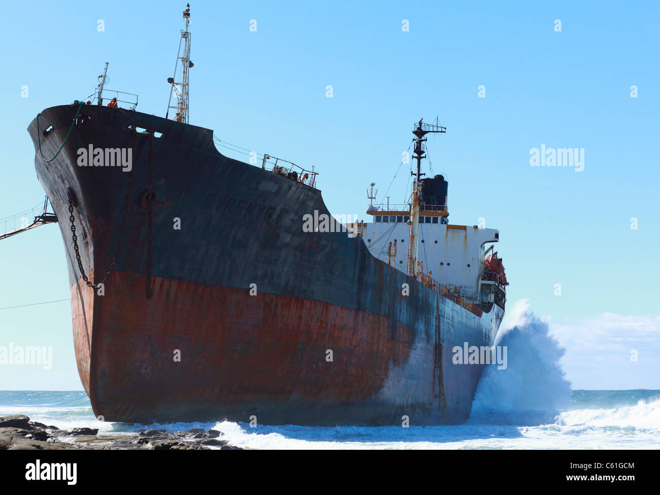 The 164 metre bulk tanker, Phoenix, aground on a rocky shelf at ...