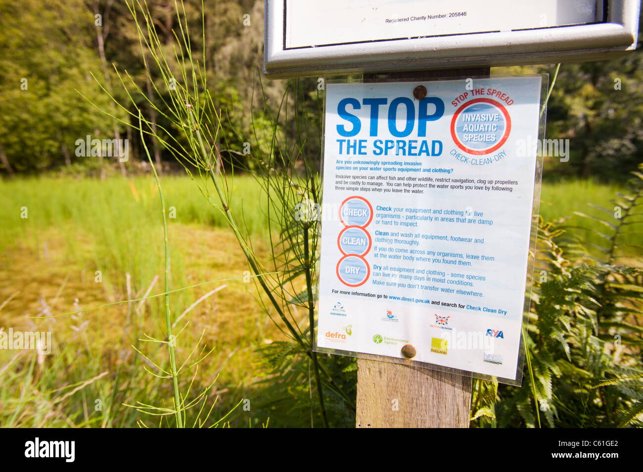 A sign about invasive alien plants at White Moss Taern in the Lake ...
