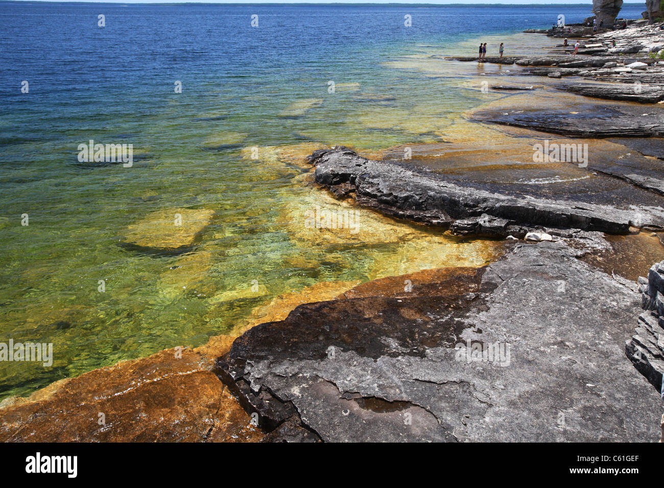 Rock formation and shoreline in Tobermory, Georgian bay, Ontario ...