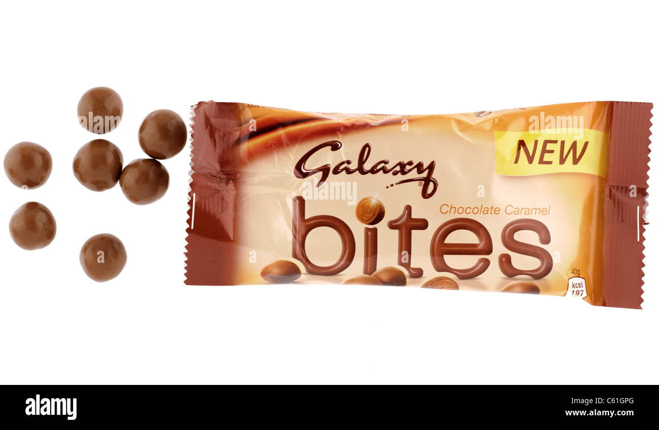 40 gram packet of New Galaxy chocolate caramel Bites Stock Photo - Alamy
