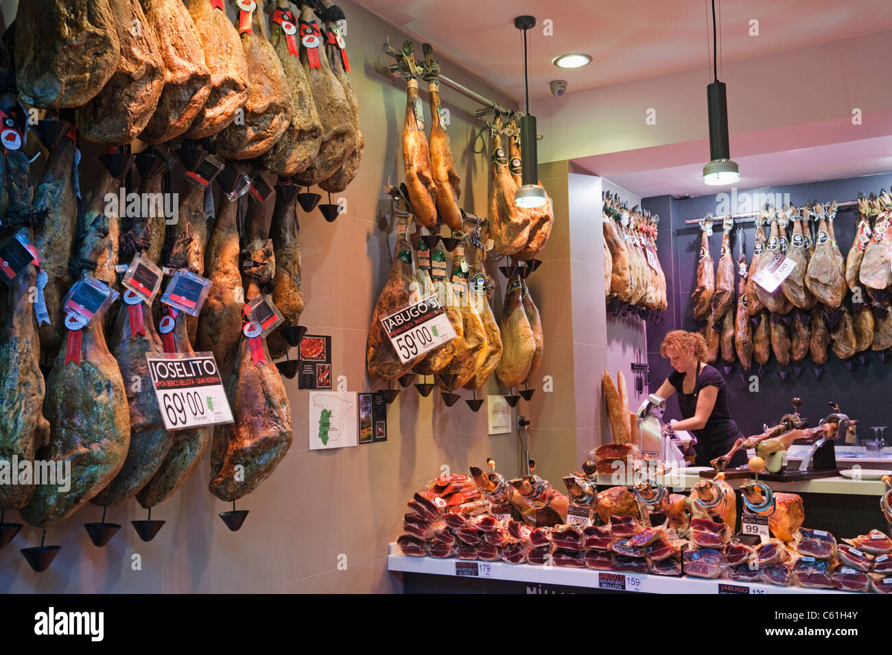 Hanging meats barcelona hi-res stock photography and images - Alamy