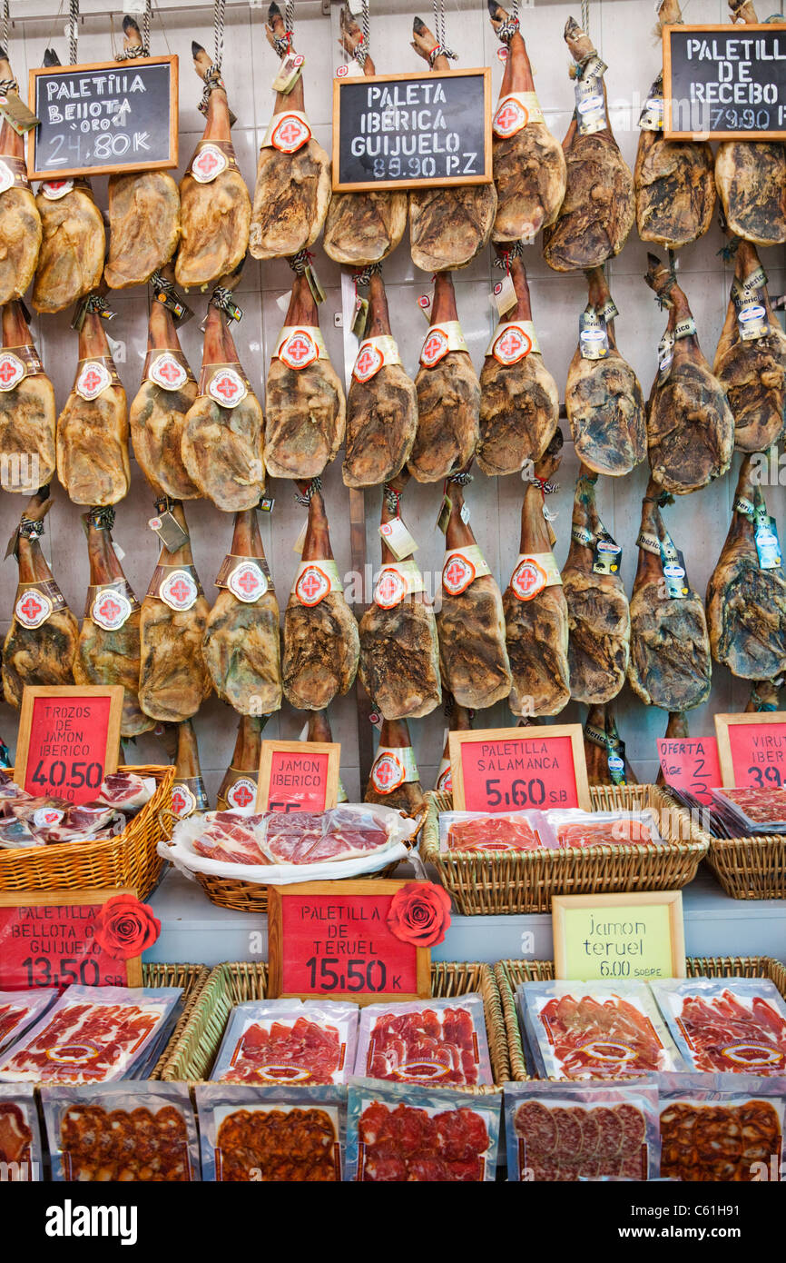 Spain, Barcelona, Typical Meat Shop Display Stock Photo - Alamy