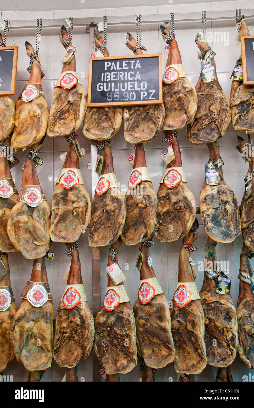 Spain, Barcelona, Typical Meat Shop Display Stock Photo - Alamy