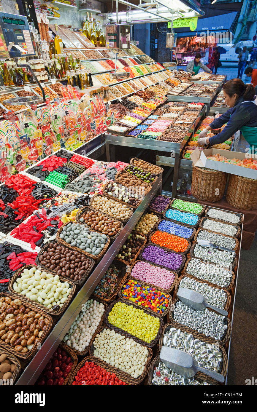 Spain, Barcelona, Las Ramblas, La Boqueria Market, Chocolate and Candy ...