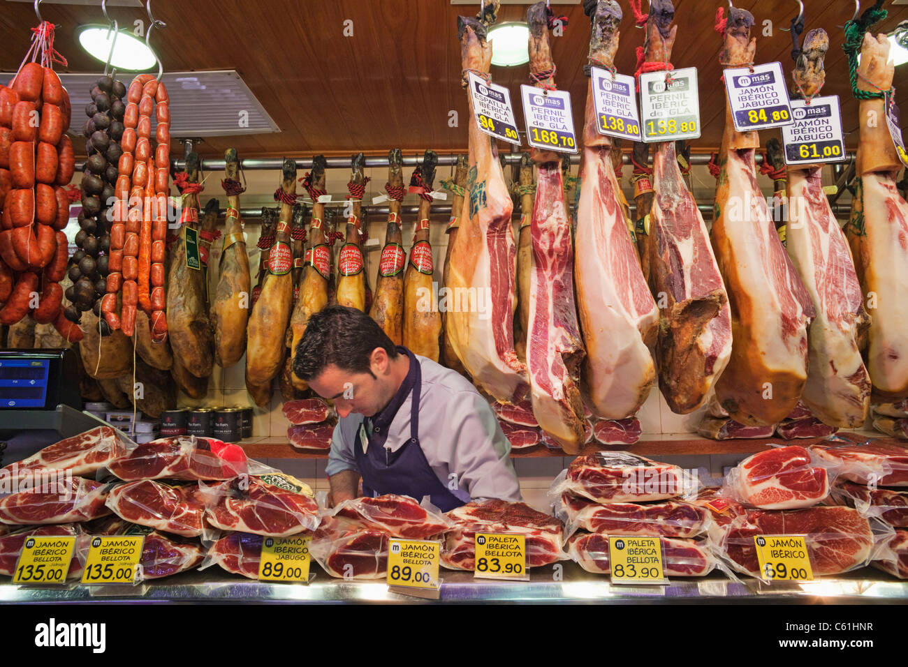 Hanging meats barcelona hi-res stock photography and images - Alamy