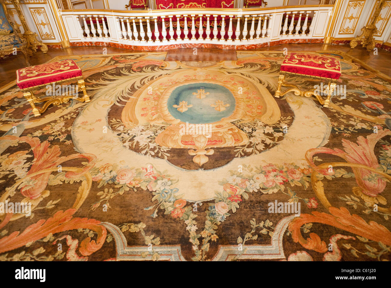 France, Loire Valley, Chambord Castle, Carpet in King Louis XIV Bedroom ...