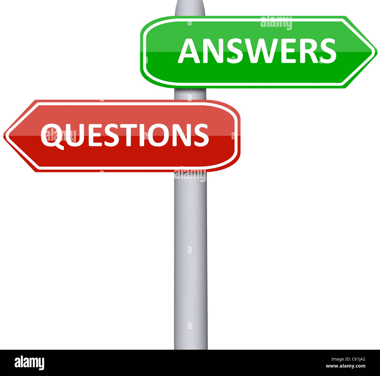 Answers and Questions on road sign Stock Photo - Alamy