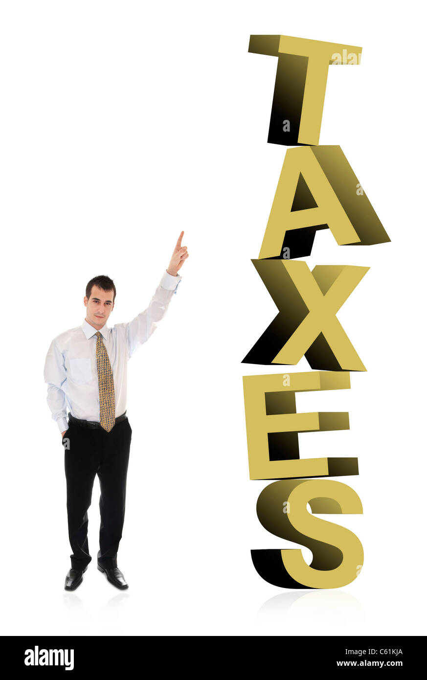 Business man pointing on word Taxes Stock Photo - Alamy