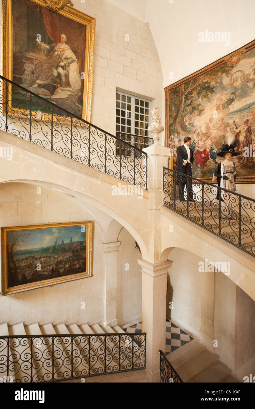 France, Loire Valley, Usse Castle, The Central Staircase Stock Photo ...