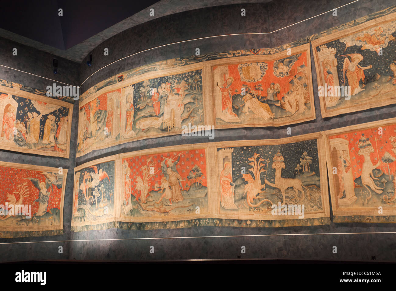 France, Loire Valley, Angers Castle, The Apocalypse Tapestry Stock ...