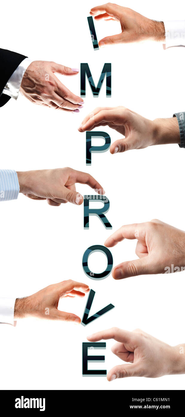 Many hands holding word hi-res stock photography and images - Alamy