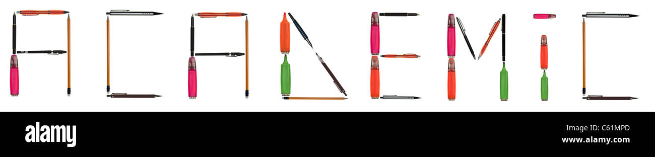 Academic word made of different type of writing tools Stock Photo - Alamy