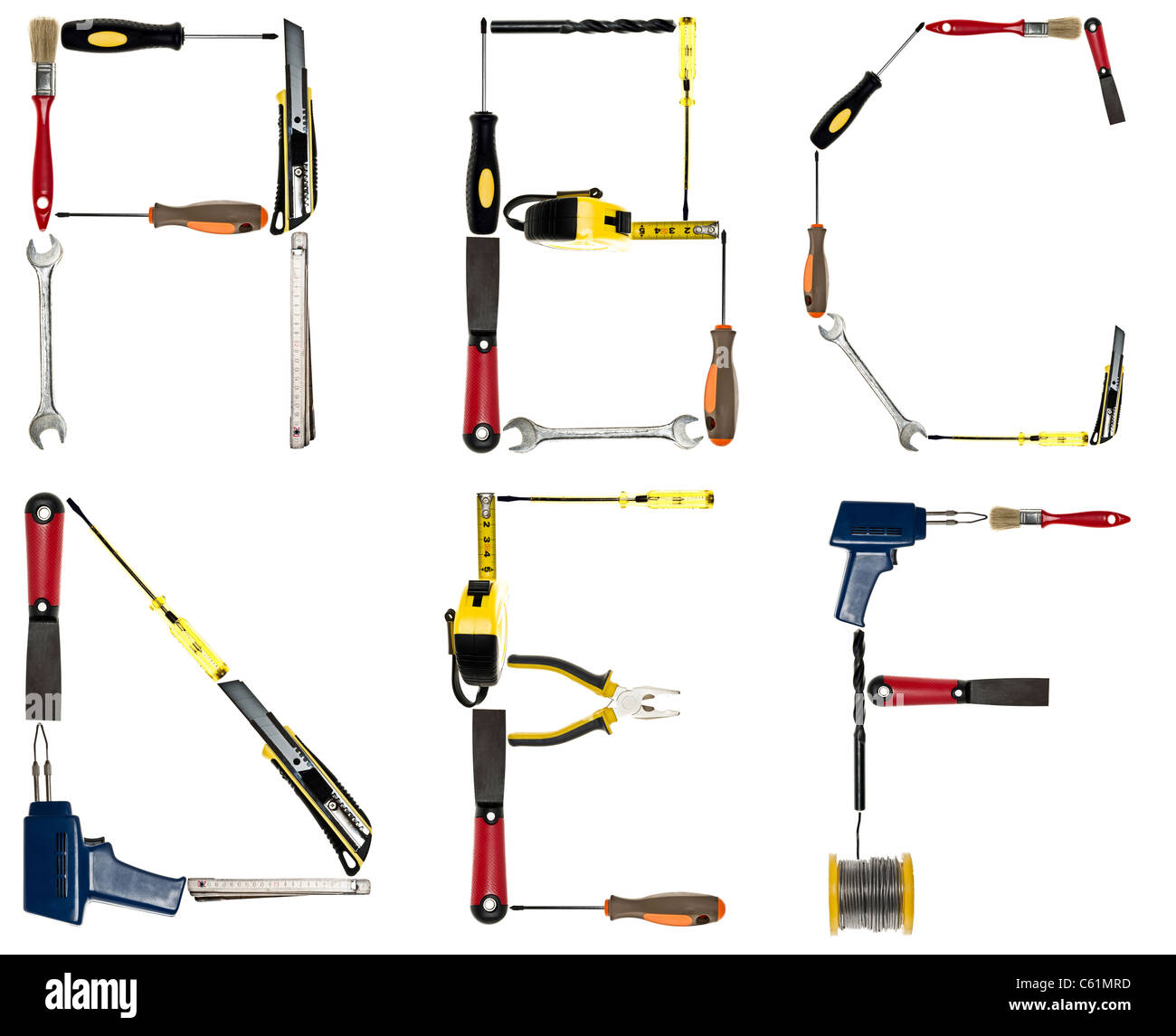A to F letters made of different hand tools Stock Photo - Alamy
