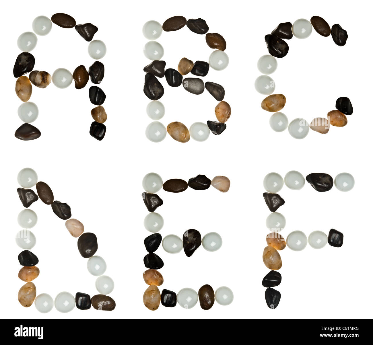 A to F letters made of stones Stock Photo - Alamy