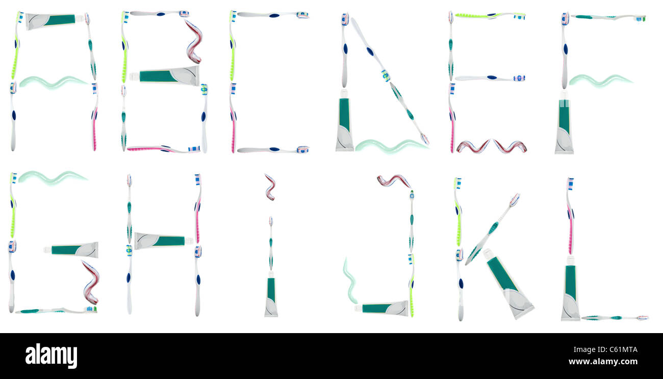 A to L letters made of toothbrushes and toothpaste Stock Photo - Alamy