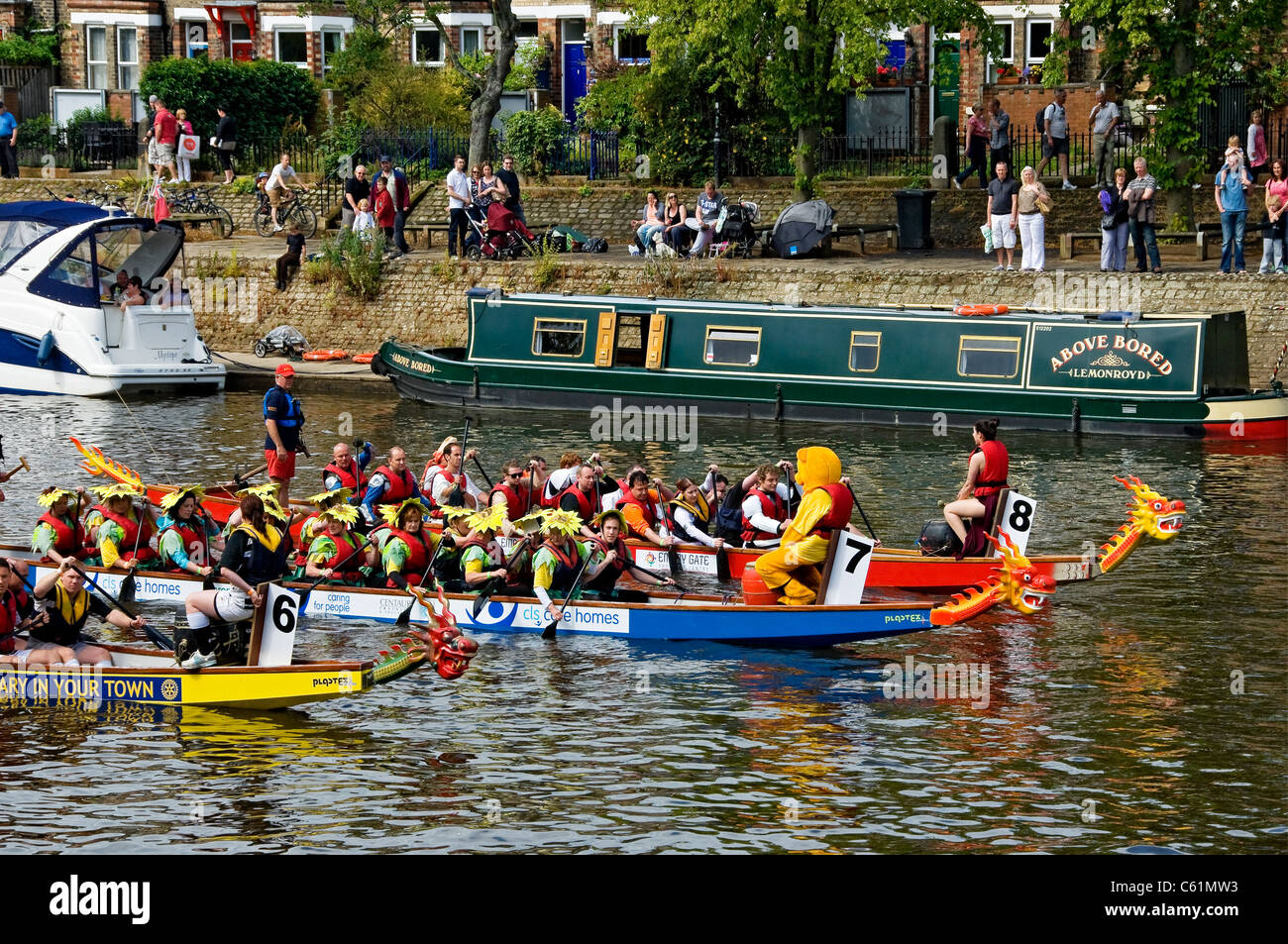 Boats getting ready to compete in the Dragon Boat Challenge charity ...