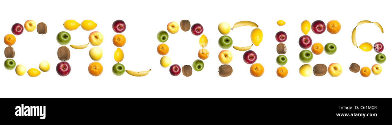 Calories word made of different of fruits Stock Photo - Alamy