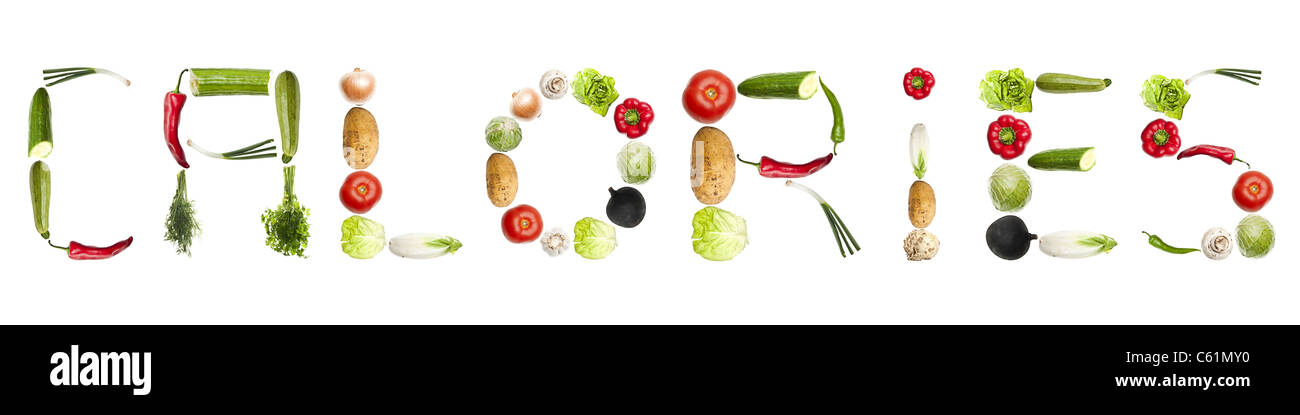 Calories word made of different type of vegetables Stock Photo - Alamy