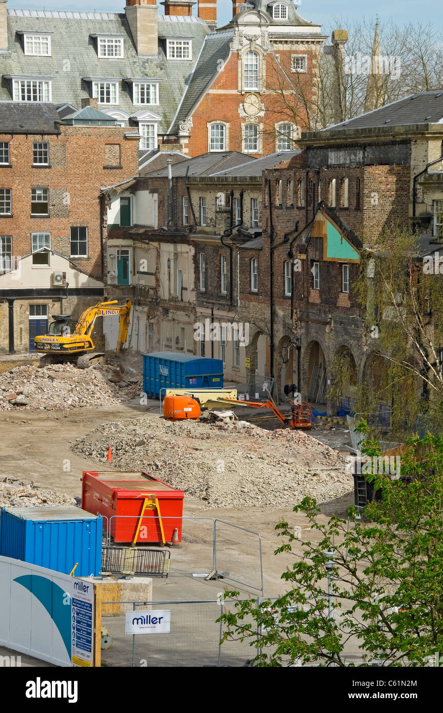Old buildings being demolished on building construction site in the ...