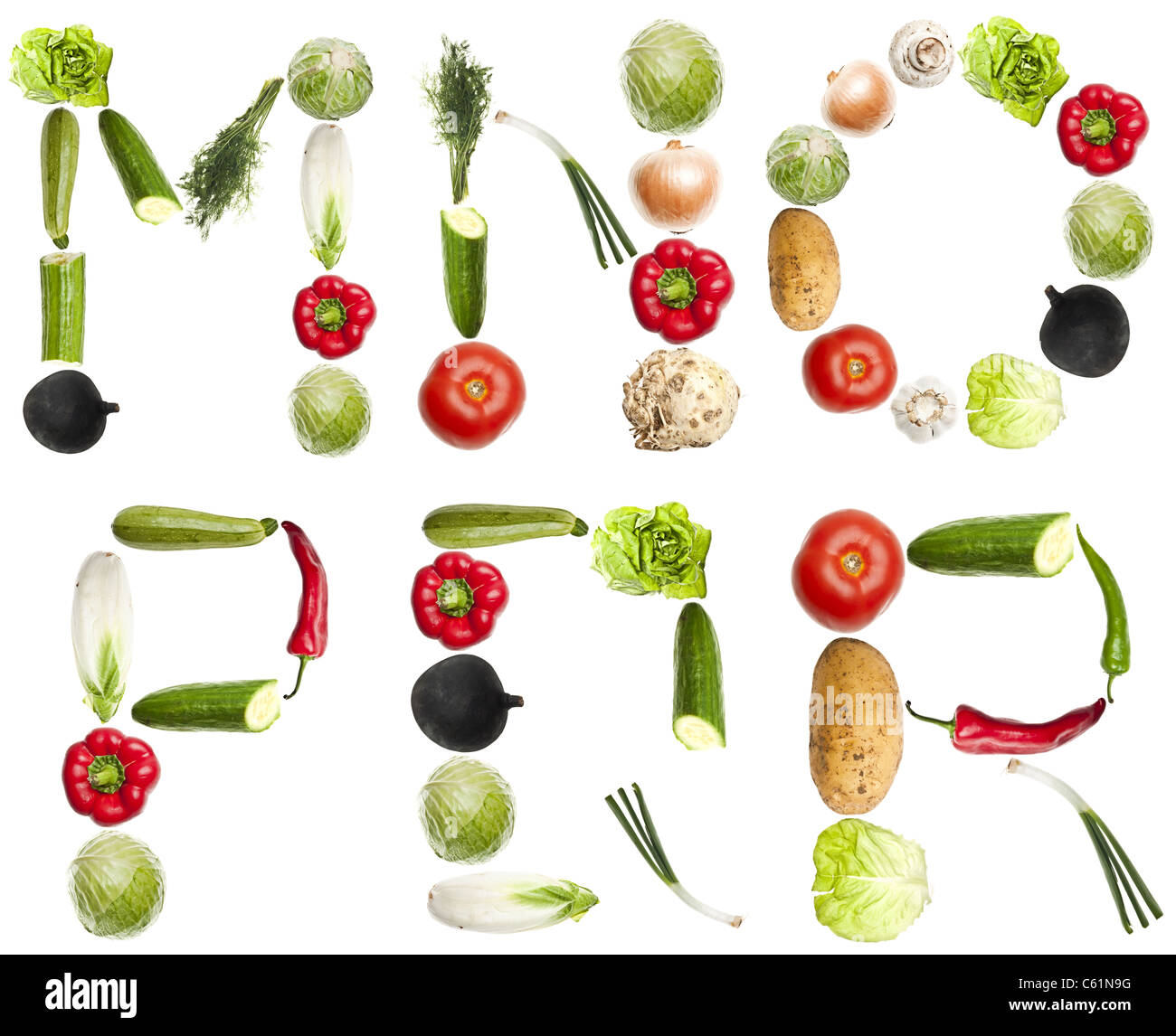 M to R letters made of different vegetables Stock Photo - Alamy