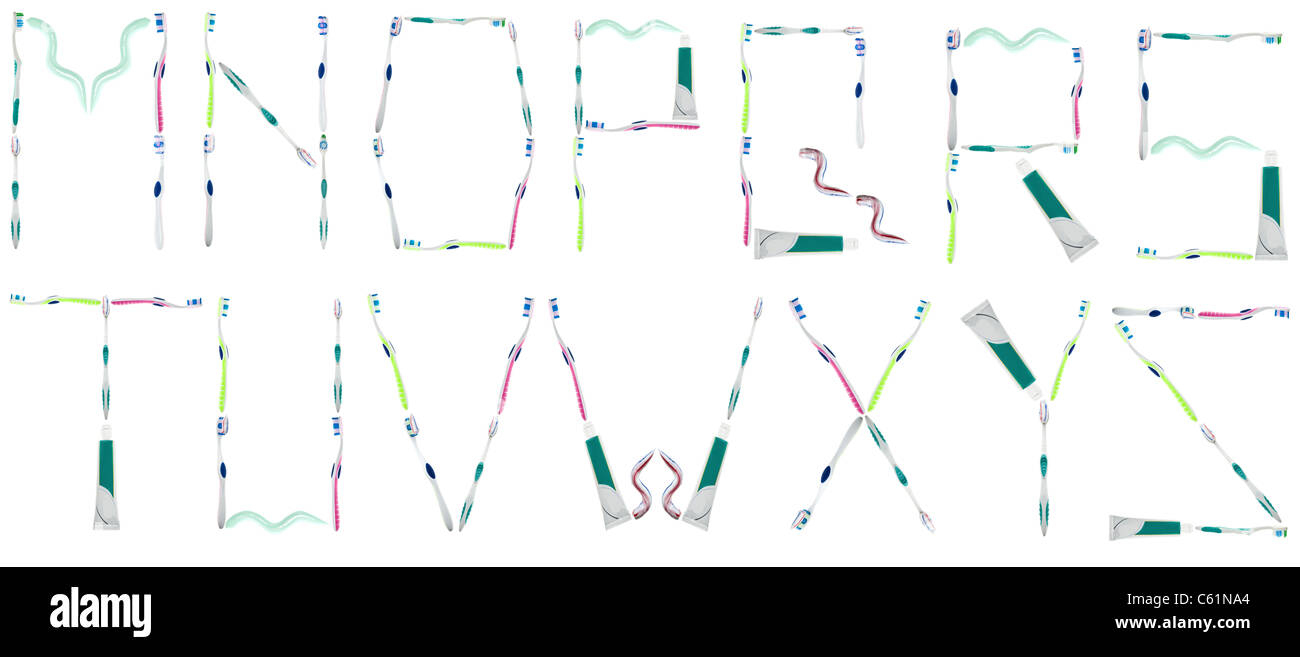 M to Z letters made of toothbrushes and toothpaste Stock Photo - Alamy
