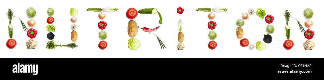 Nutrition word made of different type of vegetables Stock Photo - Alamy