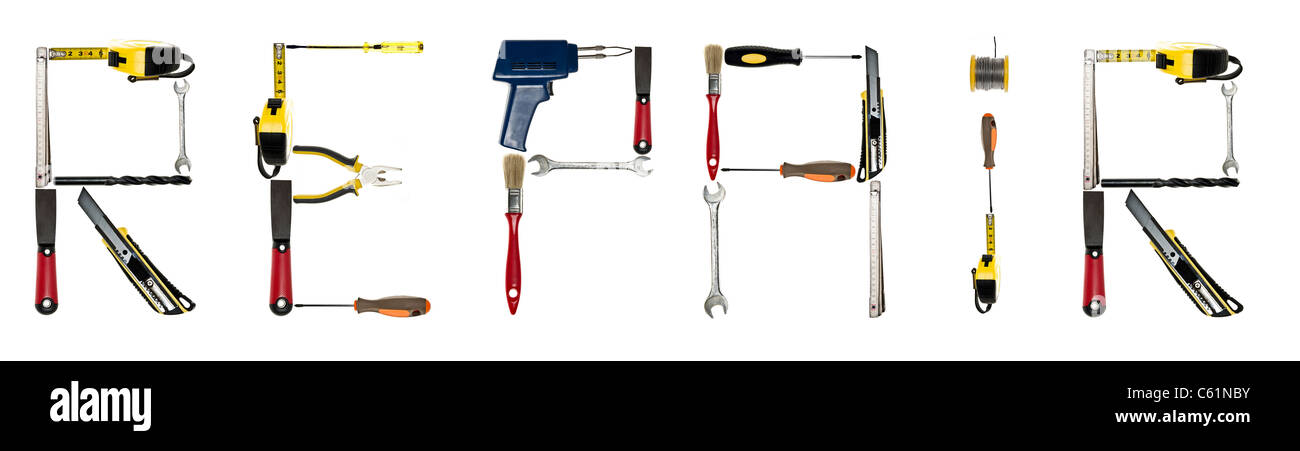 Repair word made of different hand tools Stock Photo - Alamy
