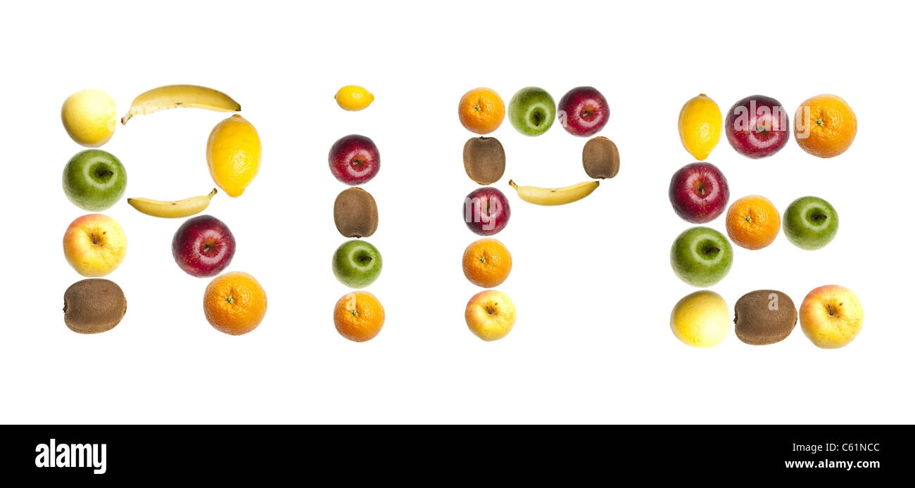 Ripe word made of different of fruits Stock Photo - Alamy
