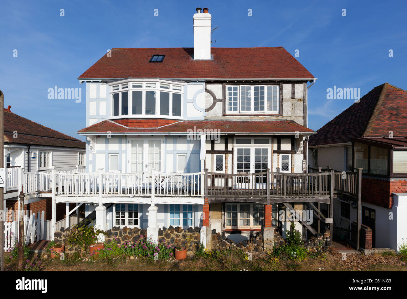 Half renovated semi detached seafront house Stock Photo - Alamy