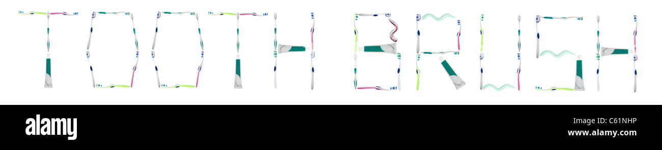 Toothbrush word made of toothbrushes and toothpaste Stock Photo - Alamy