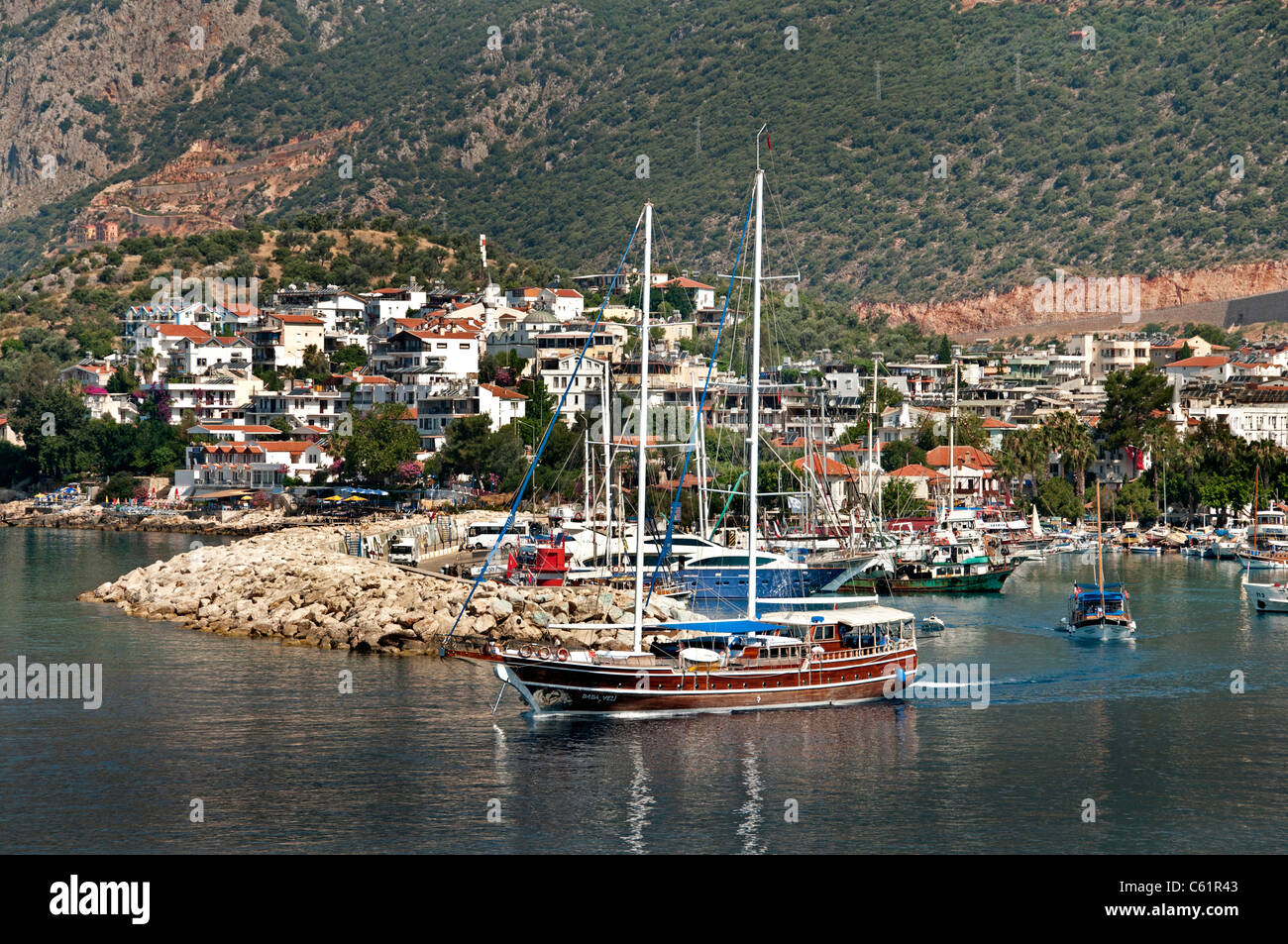 Kas Turkish Turkey port harbor boat vessel Stock Photo - Alamy