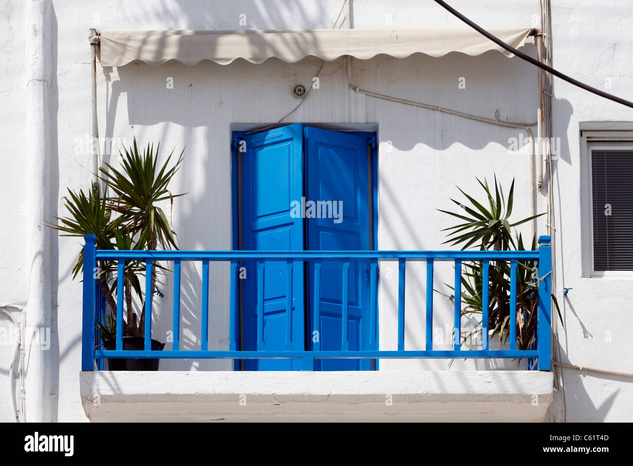 Old town, typical white and blue colors, Mediterranean island Mykonos ...