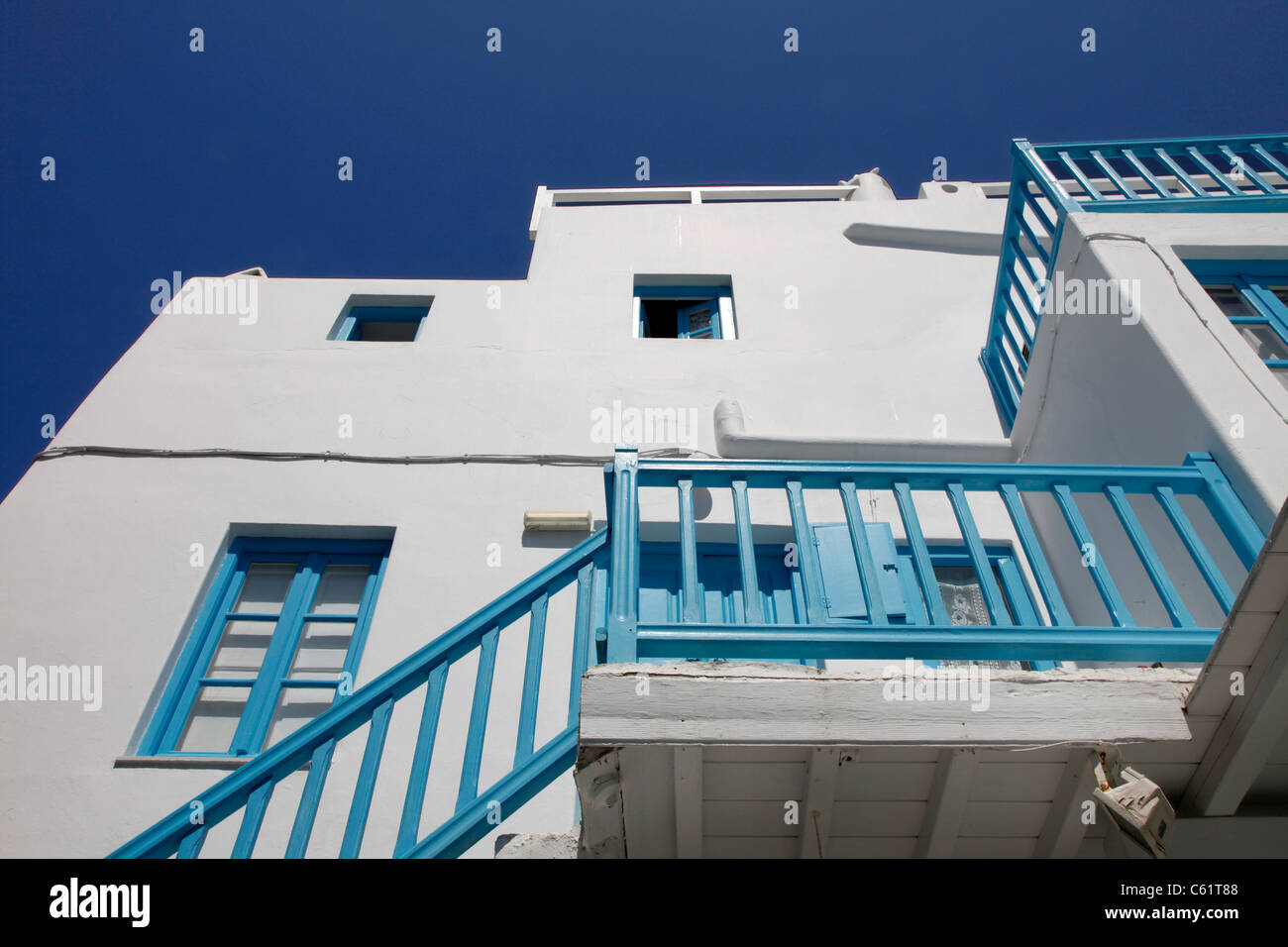 Old town, typical white and blue colors, Mediterranean island Mykonos ...