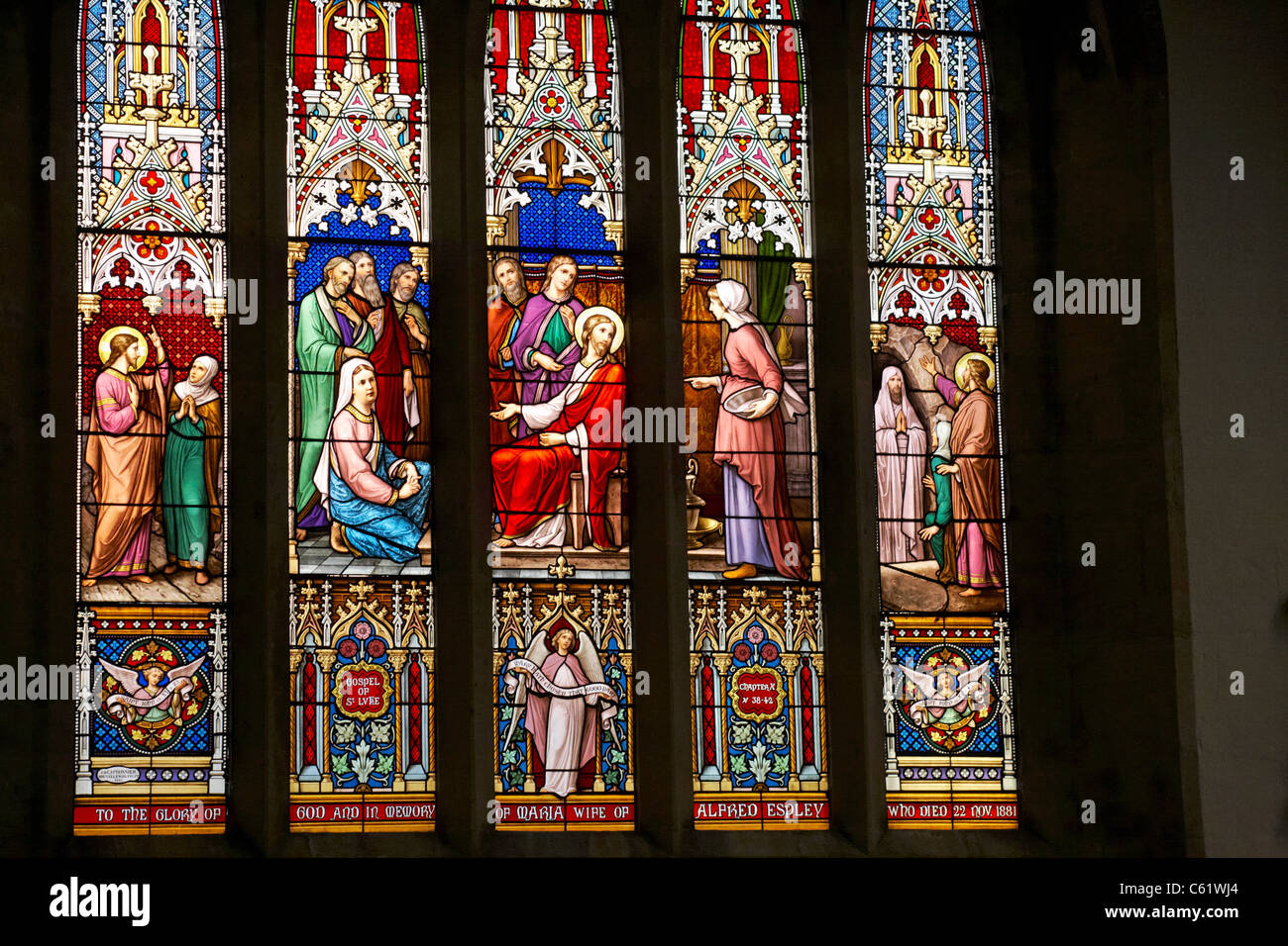 detail of Stained glass window in All Saints Church, Evesham ...