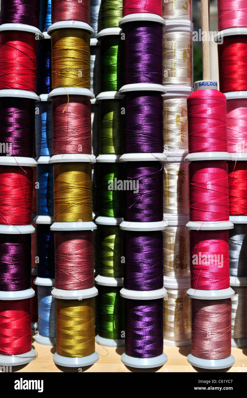 Bright Stacks of Thread on Spools Stock Photo - Alamy