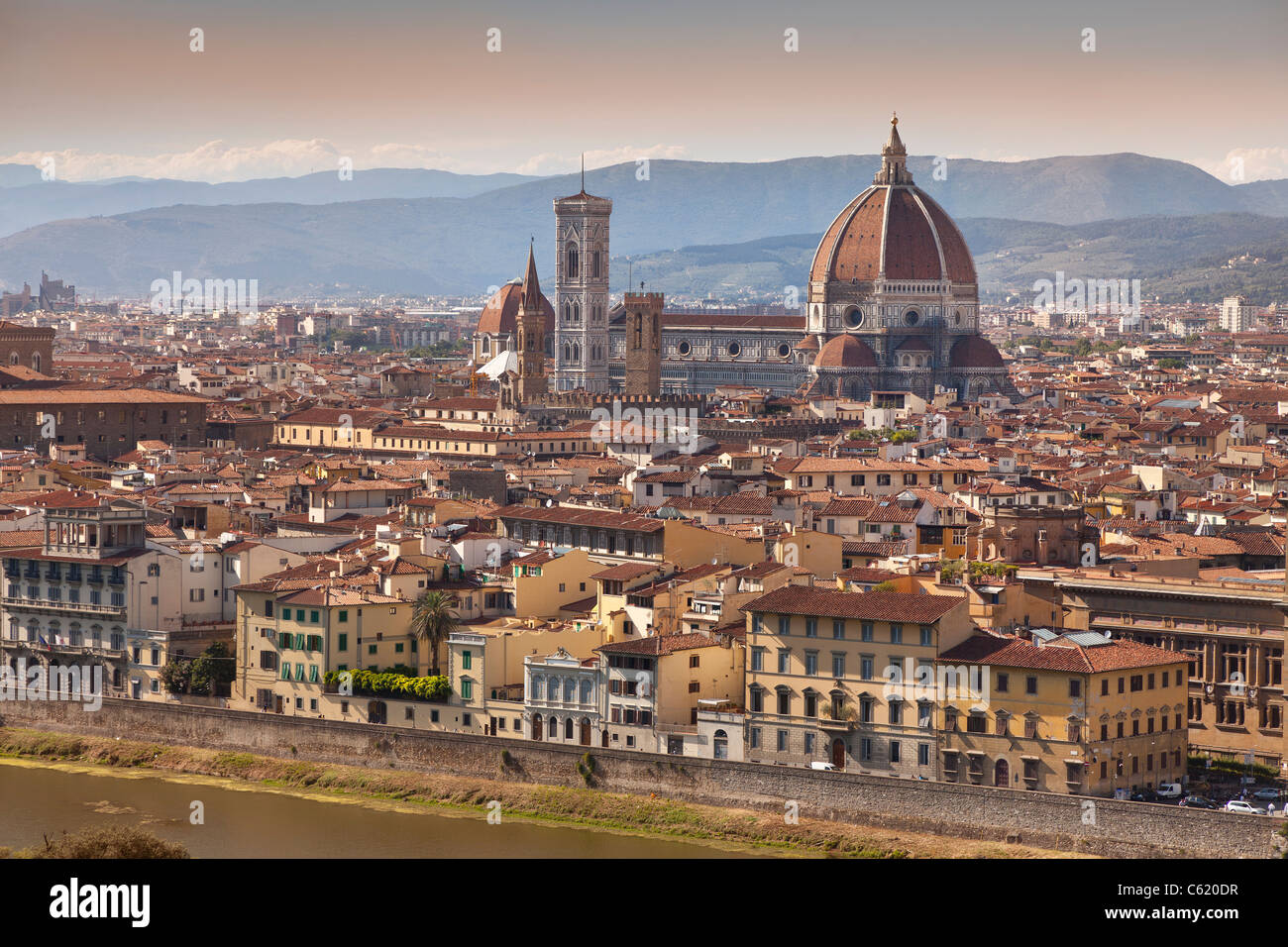 Florence, Italy, late afternoon sunlight, Centrally placed is the Duomo ...