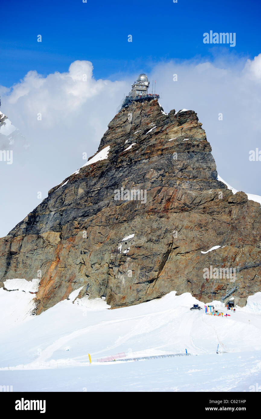The Jungfraujoch in cloud, looking back at it from the path leading to ...