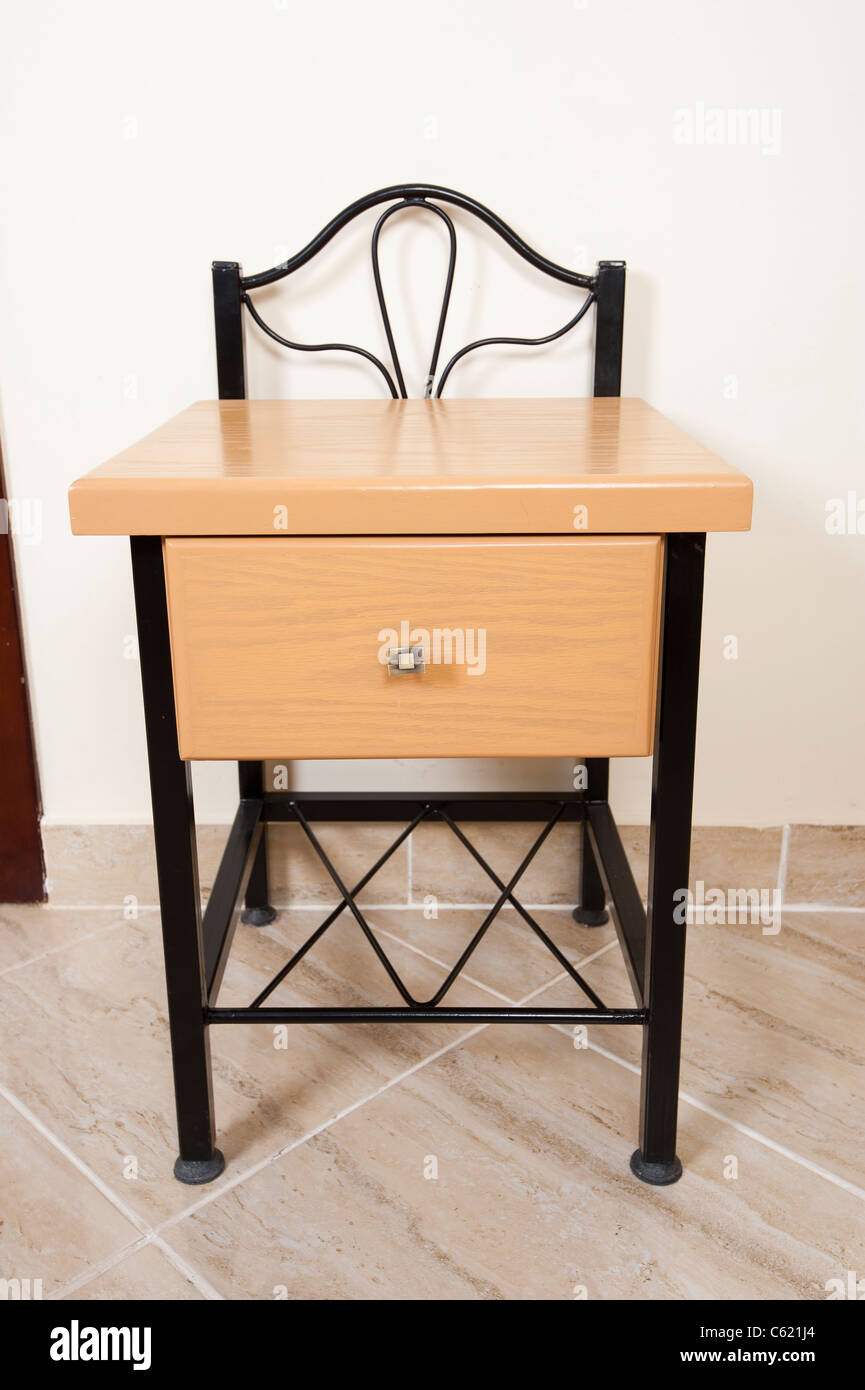 Small wooden table for interior design with shelf and drawer Stock ...