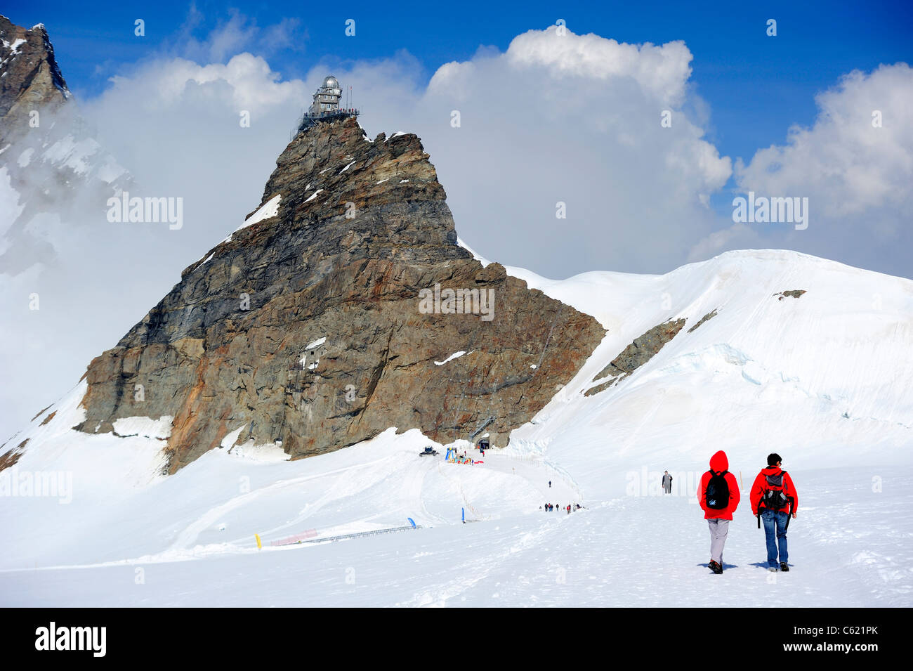 The Jungfraujoch in cloud, looking back at it from the path leading to ...
