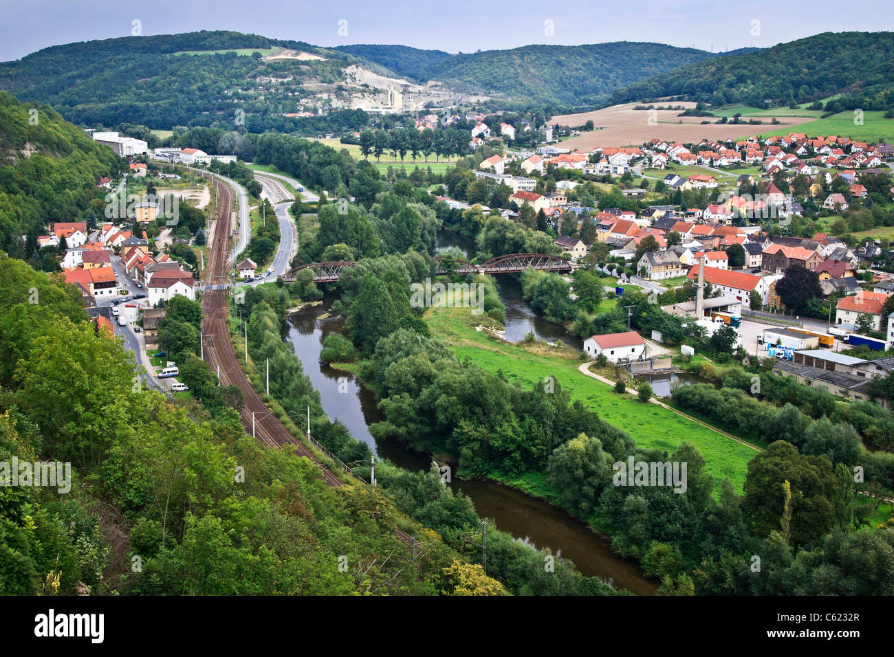 Overhead view of the Saale River valley, Dornburg, Germany Stock Photo ...