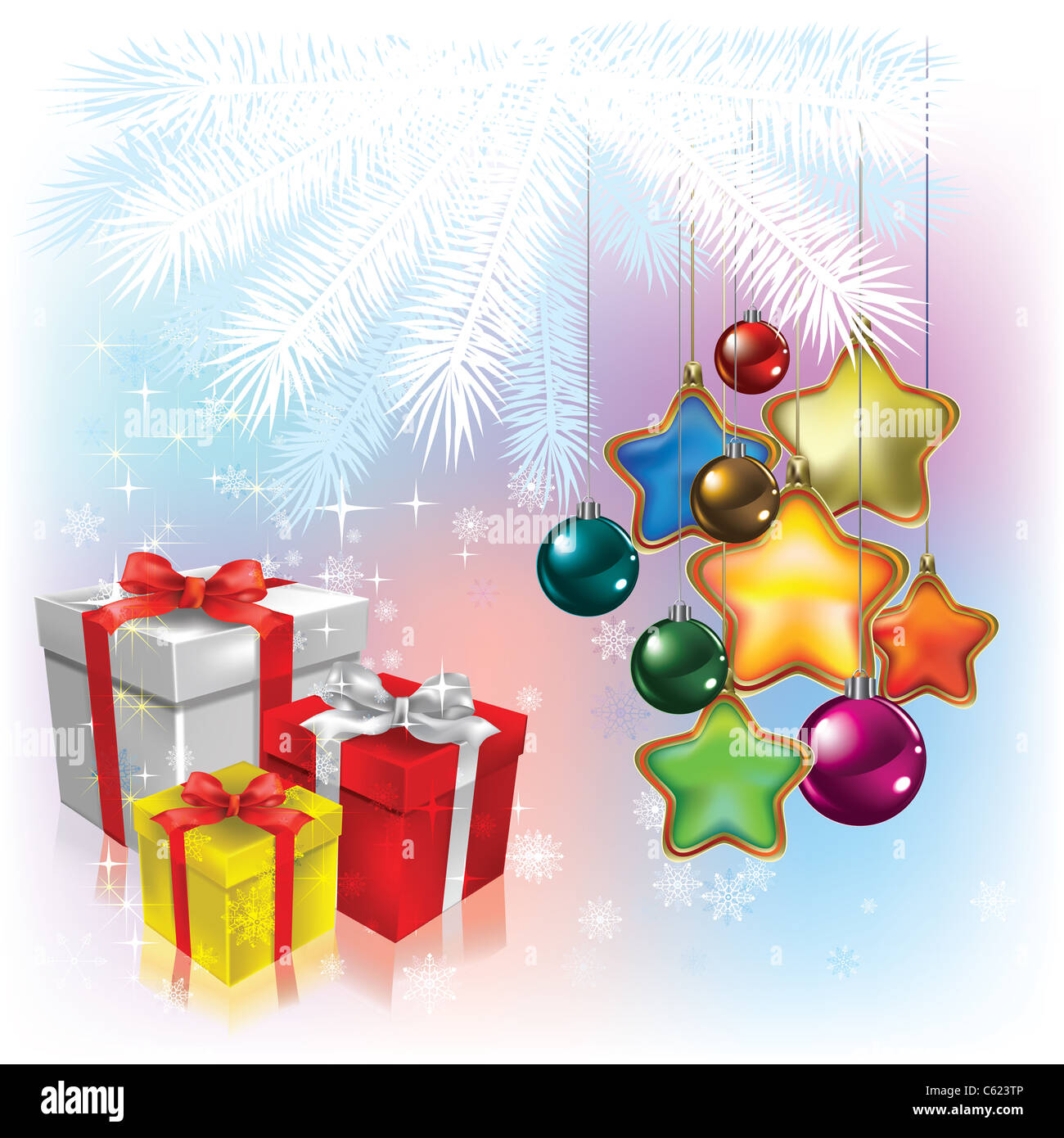 Christmas gifts with decorations on white background Stock Photo - Alamy