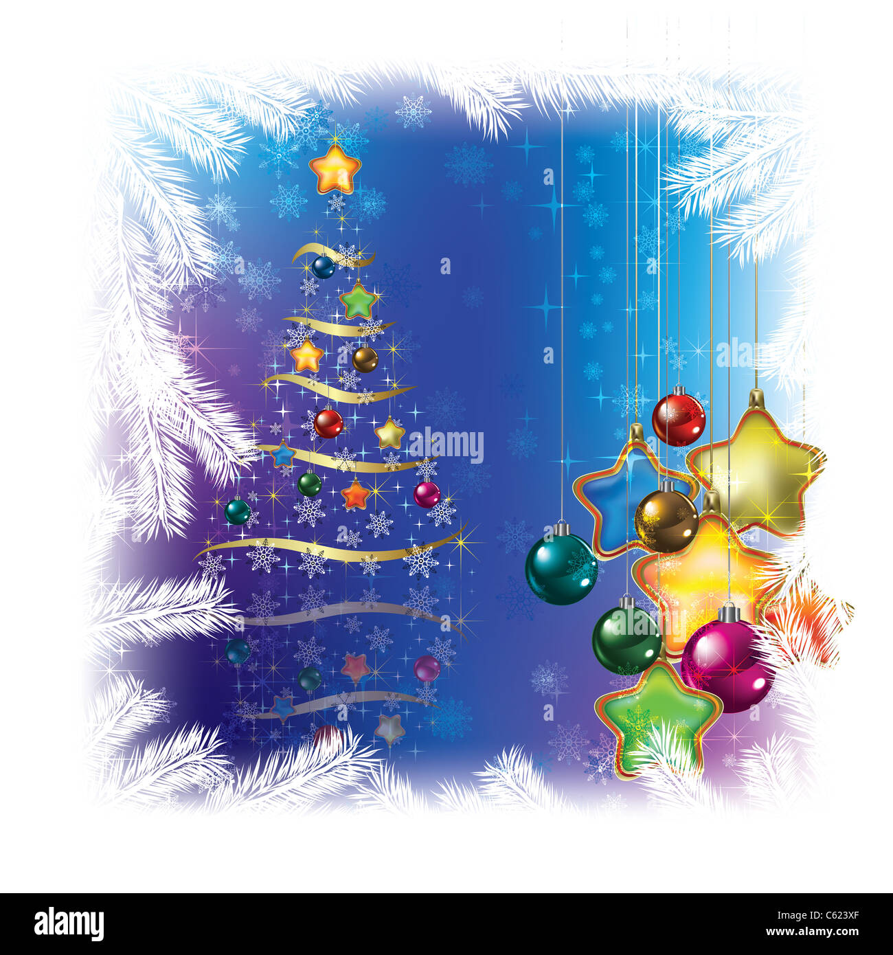 Christmas tree with decorations on blue background Stock Photo - Alamy