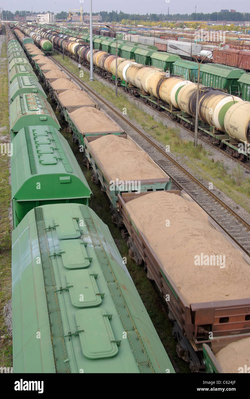 Russia. St. Petersburg. Railroad. Railroad tracks. Railway carriages ...