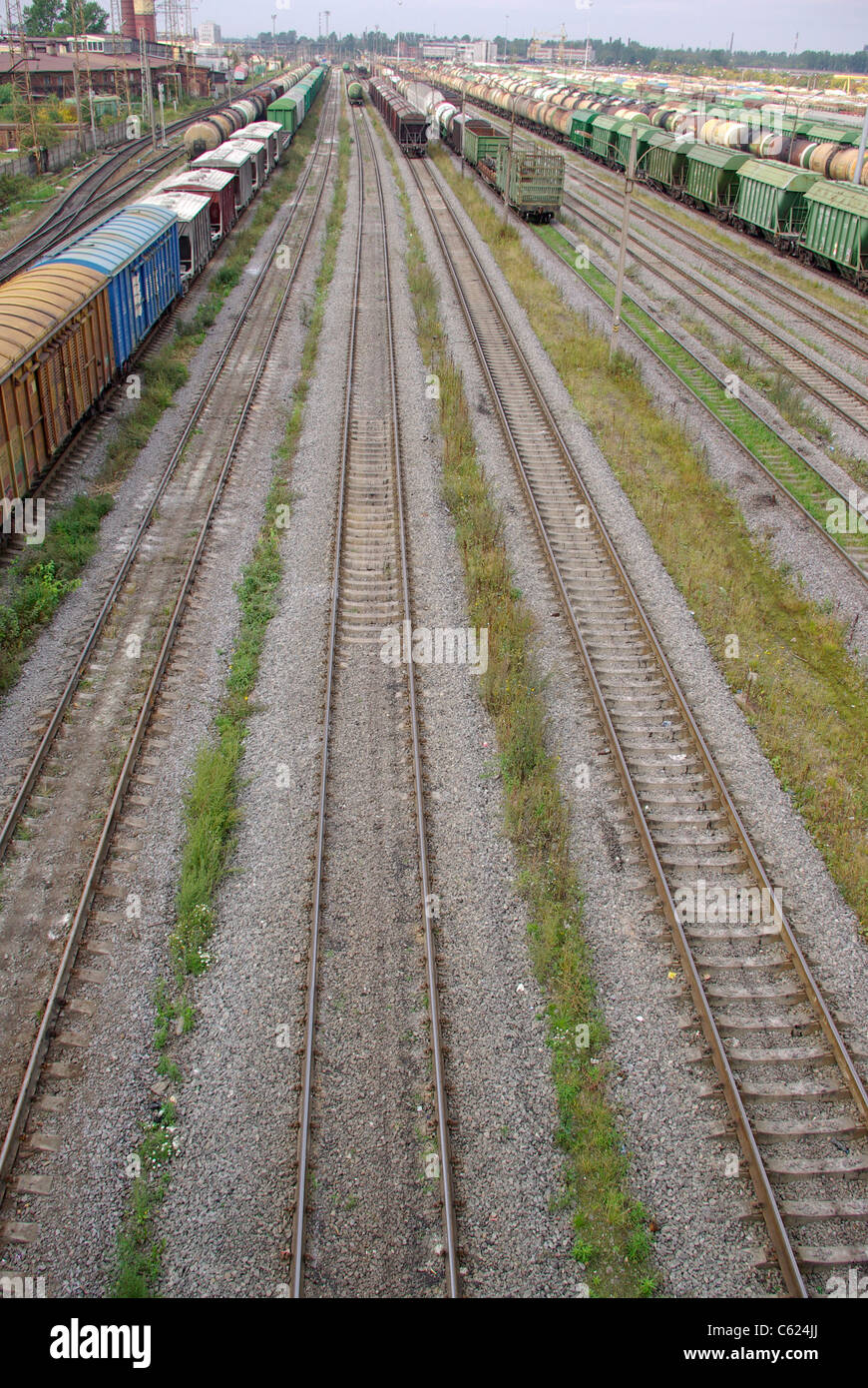 Russia. St. Petersburg. Railroad. Railroad tracks. Railway carriages ...