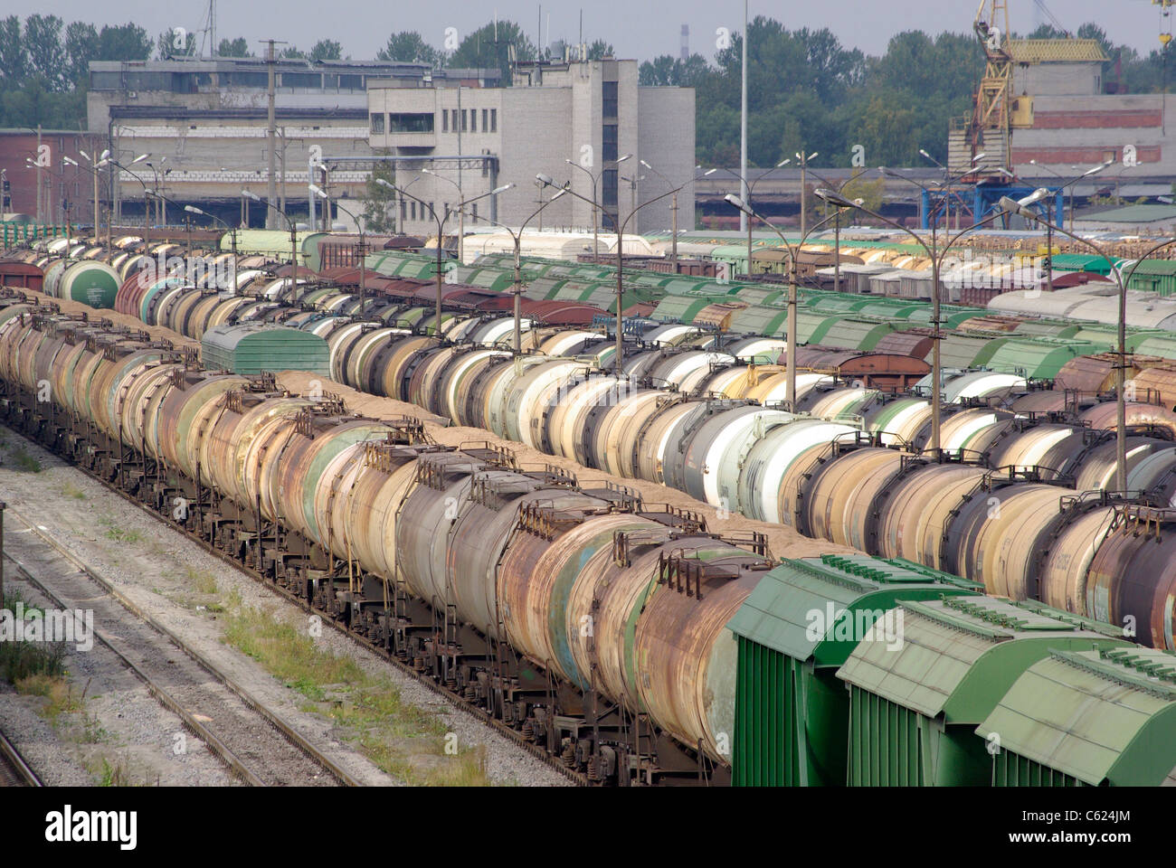 Russia. St. Petersburg. Railroad. Railroad tracks. Railway carriages ...