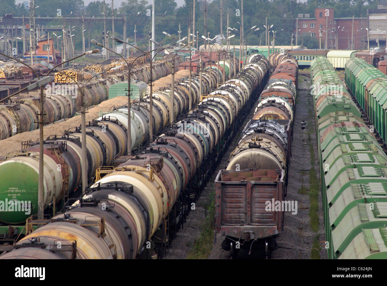 Russia. St. Petersburg. Railroad. Railroad tracks. Railway carriages ...