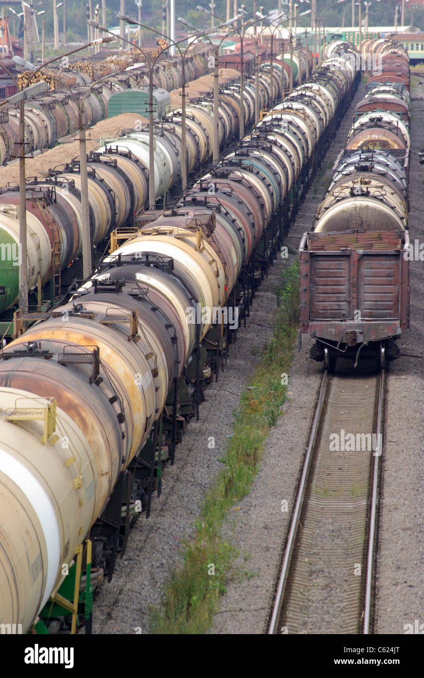 Russia. St. Petersburg. Railroad. Railroad tracks. Railway carriages ...