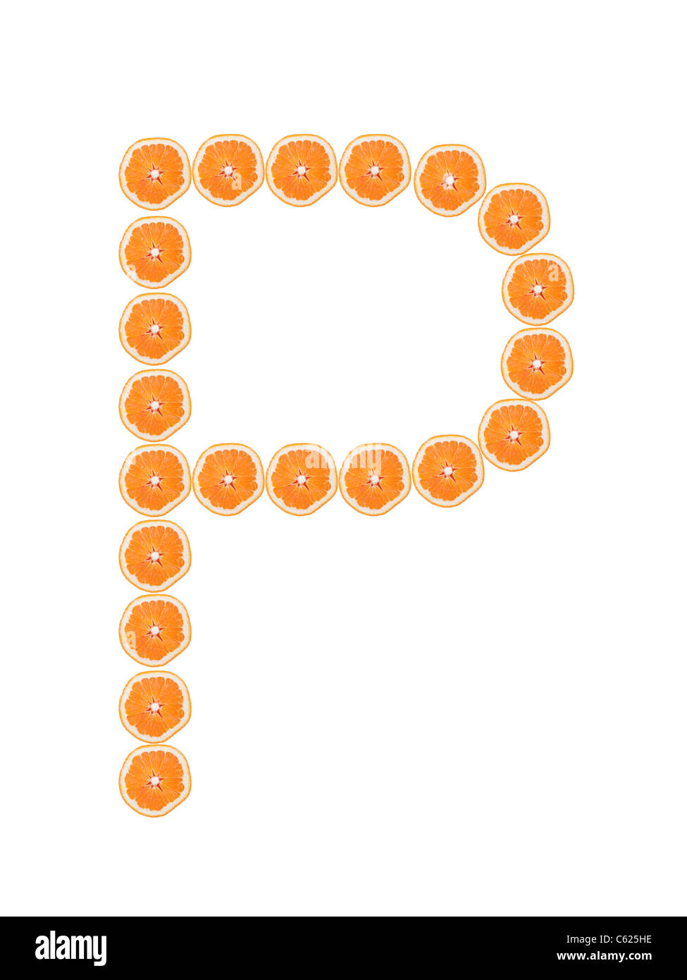 Letter "P" from orange slices isolated on white background Stock Photo ...